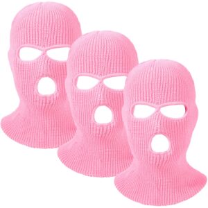 3 pieces 3 hole ski mask balaclava ski mask winter knitted neck mask face cover for halloween men outdoor sports(pink)