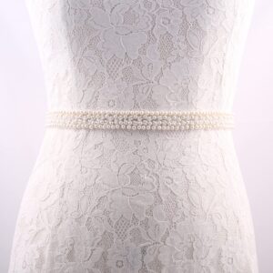 Fubney Crystal Bridal Belt Handmade Pearls Wedding Sash Belts Bridesmaid Sash for Women's Dress (ivory)