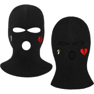 3-hole knitted full face cover ski mask 2 pcs balaclava knitted three hole mask beanie winter for outdoor activities (black, smile style)