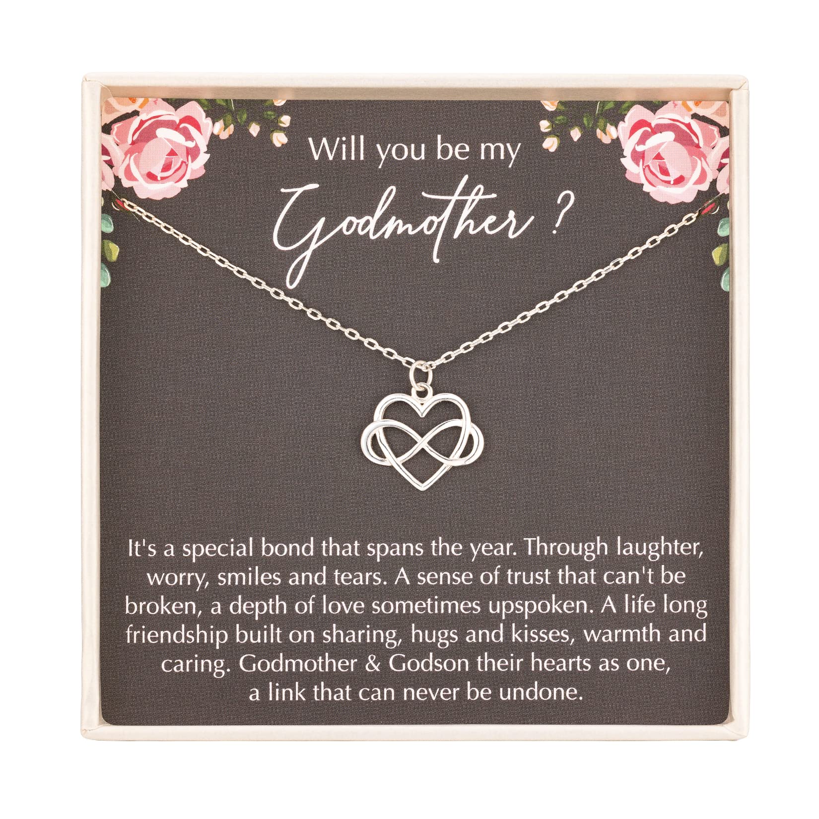 RareLove Godmother Proposal Gift,Gift for Godmother from Godson,Godmother & Godson Necklace 925 Sterling Silver Tiny Infinity Heart Necklaces for Women,Gifts for Godmother