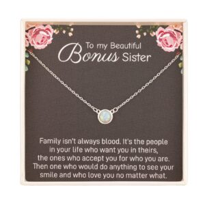 rarelove sister in law christmas gifts,gifts for sister in law,to my bonus sister 925 sterling silver white opal necklace for unbiological sister gift,wedding,thank you,bridesmaid,bridal shower gift