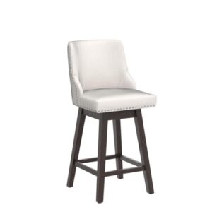 HOMCOM 28" Swivel Bar Height Bar Stools Set of 2, Armless PU Leather Upholstered Barstools Chairs with Nailhead Trim and Wood Legs, Cream White