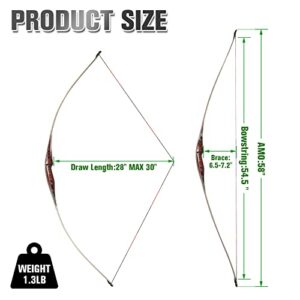 KAINOKAI 58" Laminated Recurve Bow,Amercian Hunting Bow Archery Bow 20-60lbs (50LBS, Right Hand)