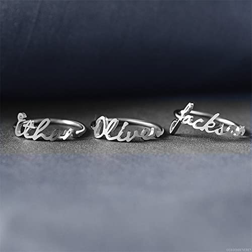 RMREWY Sterling Silver Personalized Name Ring Engraved Name Ring Custom Jewelry Christmas Gifts For Women Mom, Size 5-12