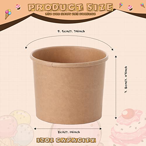 Honeydak 100 Pieces Ice Cream Cups Paper Disposable Sundae Bowls Kraft Paper Hot Cold Soup Snack Yogurt Dessert Small Cups for Ice Cream Baby Shower Party Supplies, Brown(8 oz)