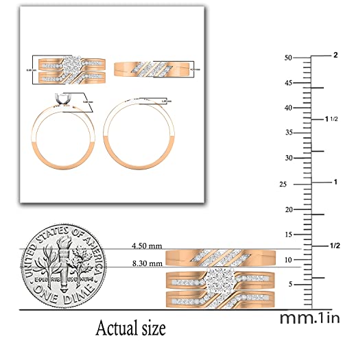 Dazzlingrock Collection 0.35 Carat Round White Diamond Cushion Framed Trio Ring Set for Him & Her in 10K Rose Gold, Women Size 4 and Men Size 8