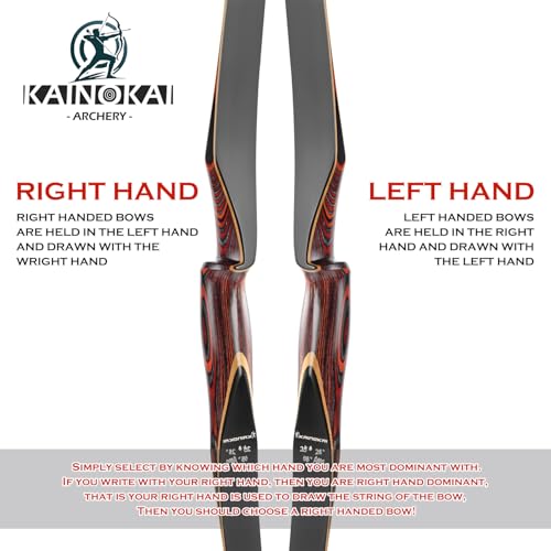 KAINOKAI 58" Laminated Recurve Bow,Amercian Hunting Bow Archery Bow 20-60lbs (50LBS, Right Hand)