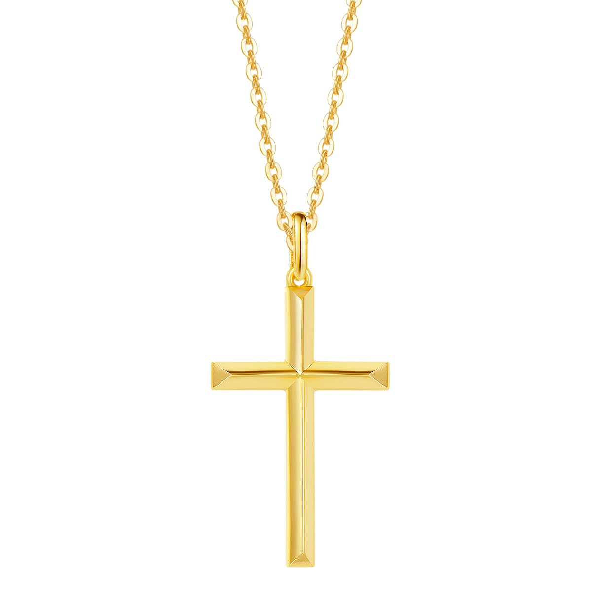 FANCIME Yellow Gold Plated 925 Sterling Silver Beveled Cross Pendant Necklace Dainty Fine Delicate Jewelry Easter Gifts for Women 18 INCHES