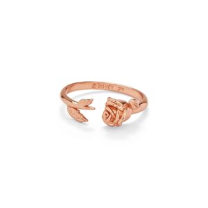 pura vida rose gold-plated disney belle rose open ring - rosebud charm, brass base - size 5