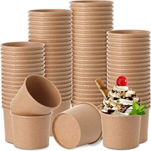 honeydak 100 pieces ice cream cups paper disposable sundae bowls kraft paper hot cold soup snack yogurt dessert small cups for ice cream baby shower party supplies, brown(8 oz)