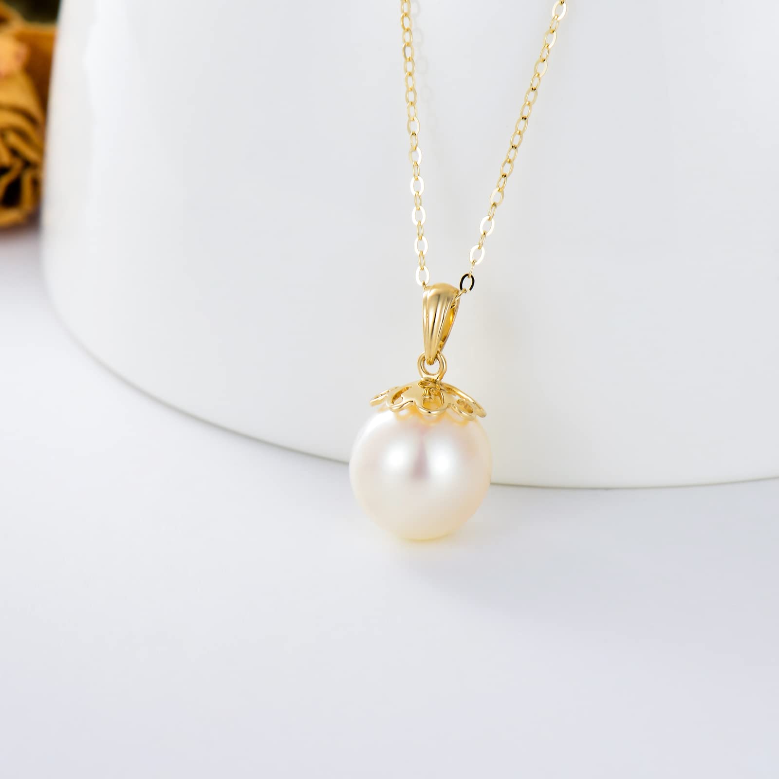 SISGEM 14K Real Gold Pearl Pendant Necklace for Women,Yellow Gold 9 MM Freshwater Pearl Necklace Anniversary Birthday Jewelry Present for Wife Mom 16''+2'' (Yellow Gold, 9 MM)