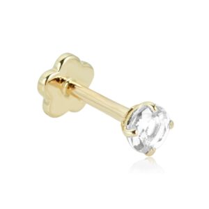 avora 14k yellow gold 3mm (0.1 carat) round simulated diamond cartilage piercing flat back earring body jewelry (18 gauge)