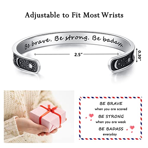 TONY & SANDY Friend Gifts for Women Be Brave Be Strong Be Badass Bracelet Inspirational Birthday Stocking Stuffers Adults Daughter Granddaughter Motivational Anxiety Sober Sun Moon Jewelry