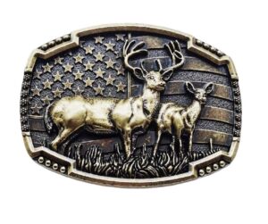 longcreek deer belt buckle for men, patriotic american flag deer belt buckle, elk deer belt buckle, norse viking deer head belt buckle, punk deer belt buckle, western cowboy belt buckle(gold)