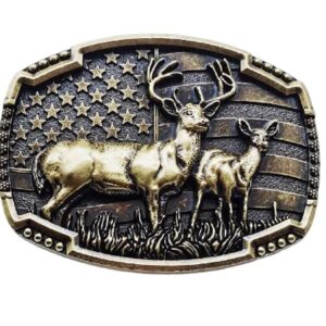 Longcreek Deer Belt Buckle for Men, Patriotic American flag Deer Belt Buckle, Elk Deer Belt Buckle, Norse Viking Deer Head Belt Buckle, Punk Deer Belt Buckle, Western Cowboy Belt Buckle(Gold)