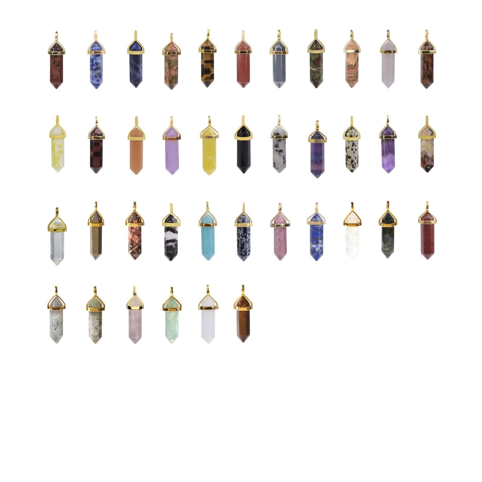 Justinstones 24pcs All Natural Semi-precious Gemstone Crystal Healing Hexagonal Point Pendant Bead