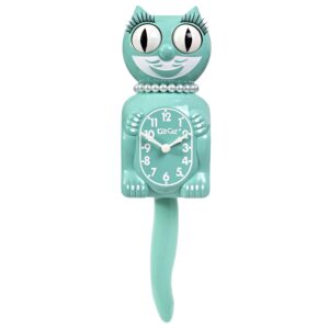 kit-cat klock® limited edition ocean waves lady with pearl necklace - cat clock with moving eyes and tail, battery operated wall clock, made in usa