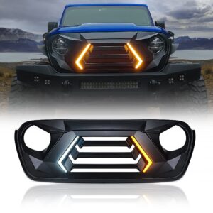 xprite front grille with turn signals and daytime running light, matte black grille compatible with 2018-2024 jeep wrangler jl jlu & 2020+ gladiator jt