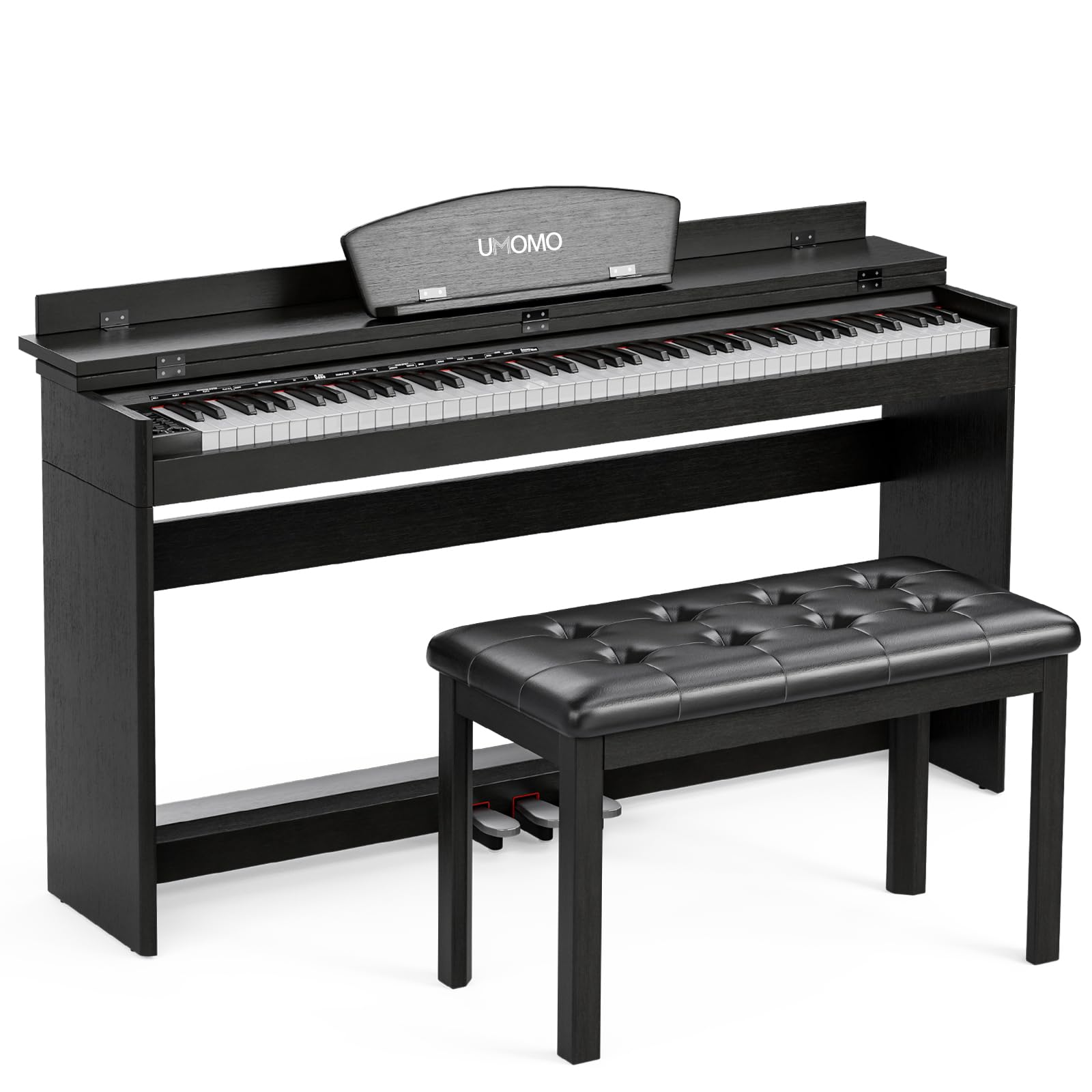 UMOMO 88 Key Full Size Digital Piano Electric Keyboard with Piano Bench, Music Stand+Power Adapter+3-Pedal Board+Instruction Book+Headphone Jack for Beginner/Adults, Black