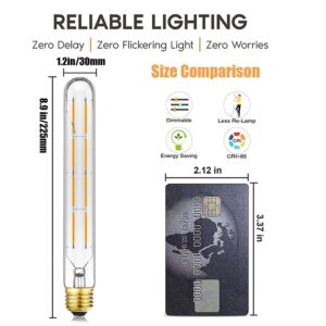 Leools T10 Led Long Bulbs 8W,E26 Dimmable Tubular Bulb,Equivalent 75 Watt, E26 Edison Style Vintage LED Filament Light Bulb,2700K Warm White,8.9in(225mm),4-Pack.