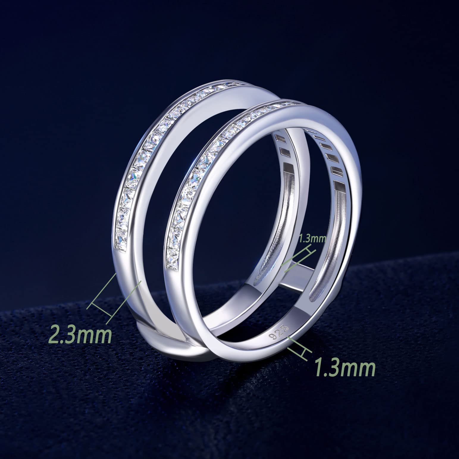 Wuziwen Vintage Princess Ring Enhancer for Women AAAAA CZ Wedding Band Set 925 Sterling Silver (Silver, 6)