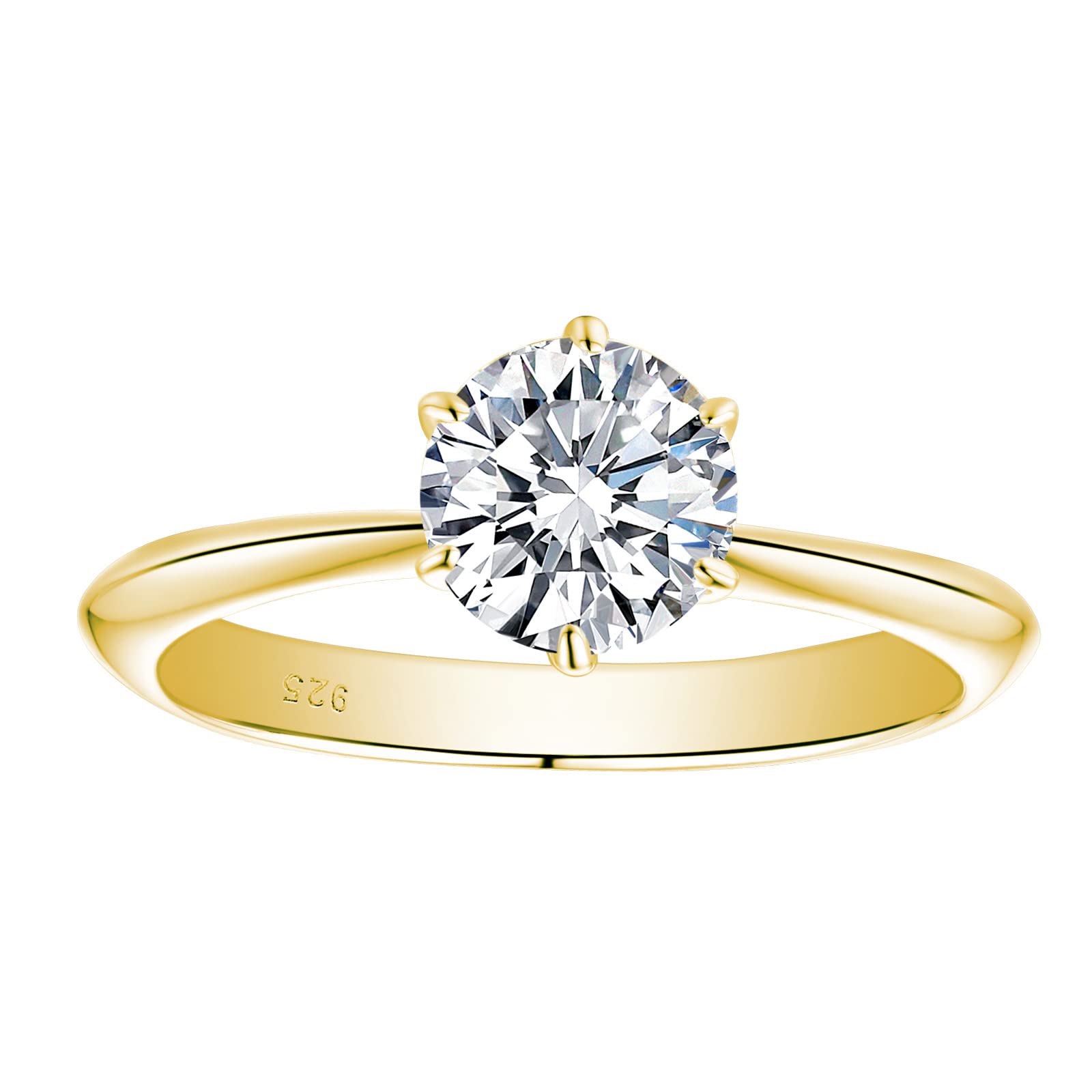 Blongme 1 Carat Moissanite Rings for Women Engagement Wedding band 925 Sterling Silver Round Solitaire Yellow Gold Size 7