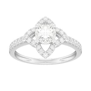 prstani 14k white gold smooth four-point star halo 0.5ct main simulated diamond engagement ring promise ring (9)