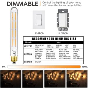 Leools T10 Led Long Bulbs 8W,E26 Dimmable Tubular Bulb,Equivalent 75 Watt, E26 Edison Style Vintage LED Filament Light Bulb,2700K Warm White,8.9in(225mm),4-Pack.