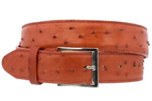 el presidente mens cognac ostrich quill print leather western cowboy belt silver buckle 34