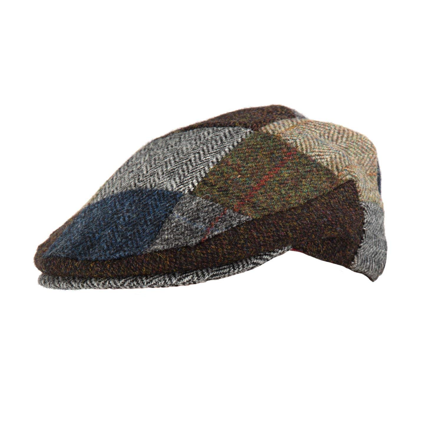 Barefoot Bagpiper Patch Harris Tweed Flat Cap or Scally Cap for Men Scottish Hat Driving Cap Ivy Cap Irish Flat Hat Newsboy Hat (Medium) Grey