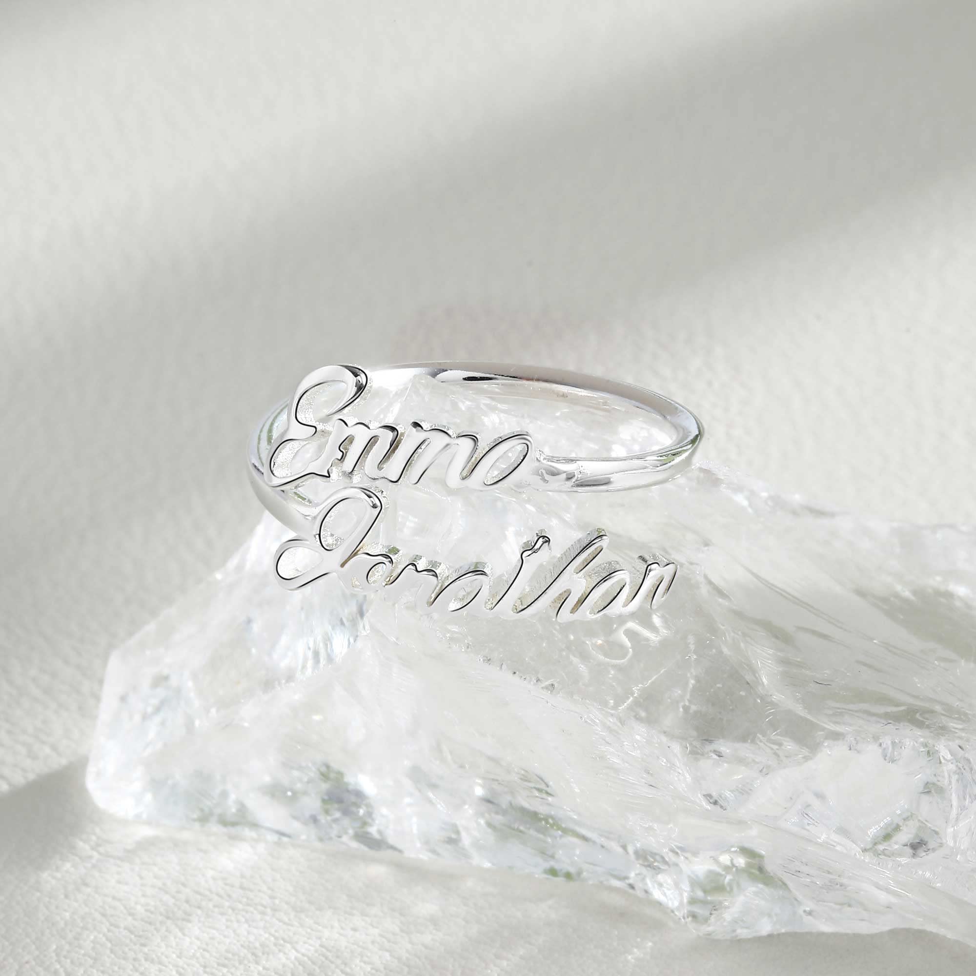 RMREWY 925 Sterling Silver Double Name Ring Personalized Name Ring Adjustable Name Ring Custom Mother Day Jewelry Birthday Gift for Women Mom, Size 5-12