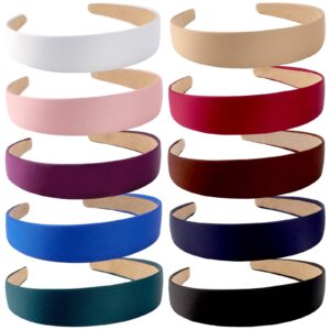 wecoe 10 pack satin headbands 1.3 inch wide red white black pink purple headband women girls non slip fashion hair bands diy holiday costume accessories diademas coreanas para mujer