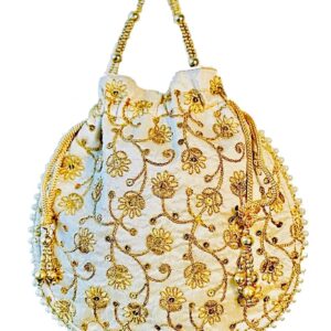 Stylish Aaribax Potli Bag: Large Indian Evening Handbag for Women, featuring Gold Clutch Purses with Handle, Perfect for Weddings & Parties