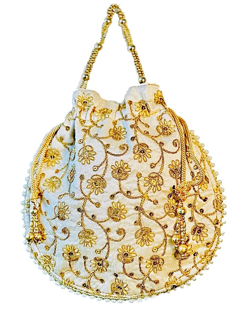 Stylish Aaribax Potli Bag: Large Indian Evening Handbag for Women, featuring Gold Clutch Purses with Handle, Perfect for Weddings & Parties