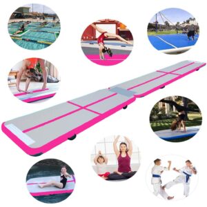 Lucear Inflatable Air Gymnastics Mat Training Mats 10ft/13ft/16ft/20ft Gymnastics Tracks for Home Use/Training Pink