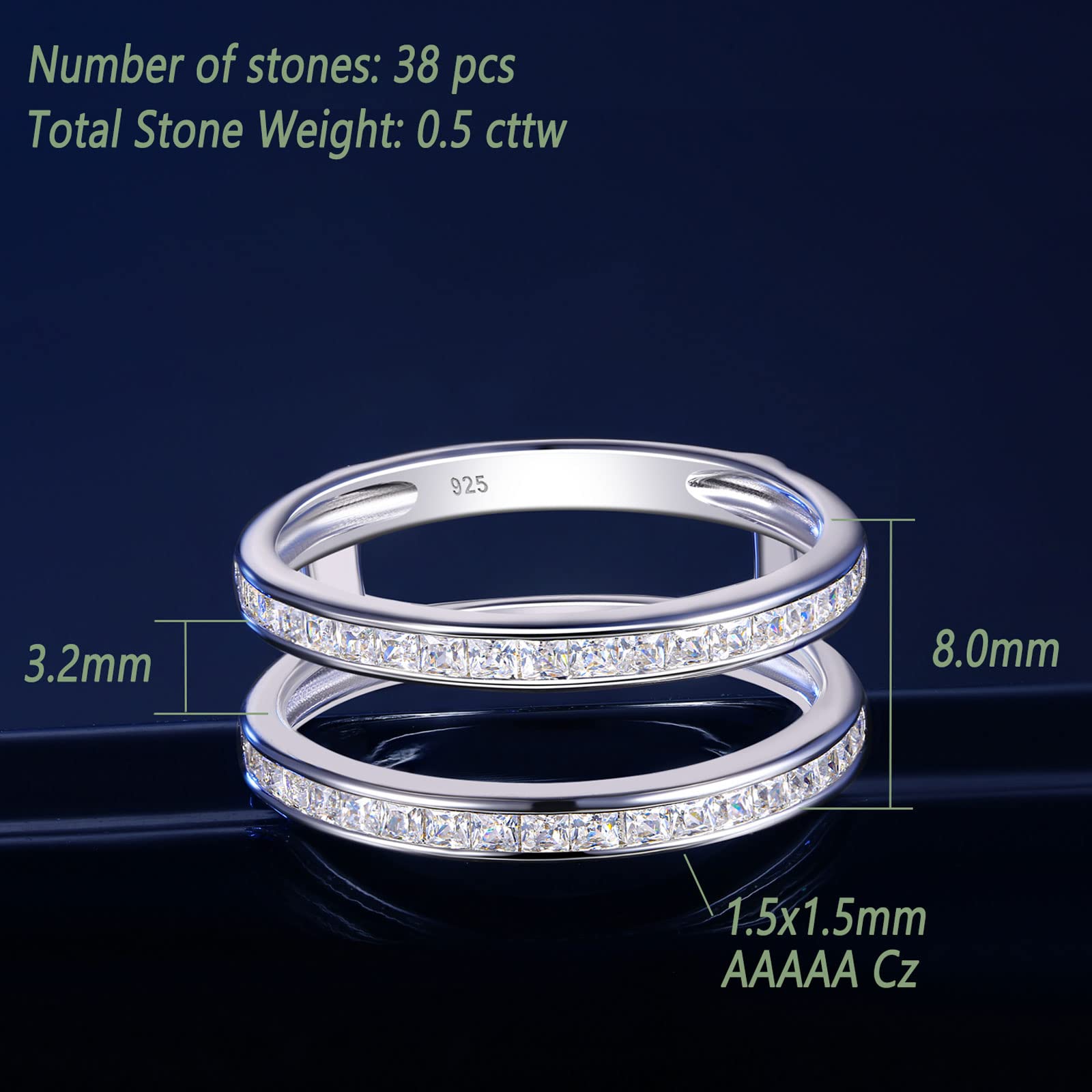 Wuziwen Vintage Princess Ring Enhancer for Women AAAAA CZ Wedding Band Set 925 Sterling Silver (Silver, 6)