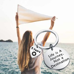 BEKECH NA Sobriety Anniversary Jewelry Life is A Journey Not A Destination 1 Year 2 Year 3 Year NA Symbol Charm Keychain for Sobriety Recovery Men Women (5 year silver)