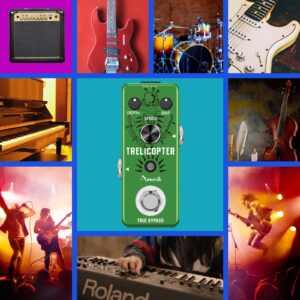 Amuzik Tremolo Guitar Effect Pedal Classic Trelicopter Effects Pedals Analog Tremolo Pedal for Electric Guitar True Bypass Mini Size