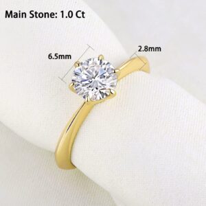 Blongme 1 Carat Moissanite Rings for Women Engagement Wedding band 925 Sterling Silver Round Solitaire Yellow Gold Size 7