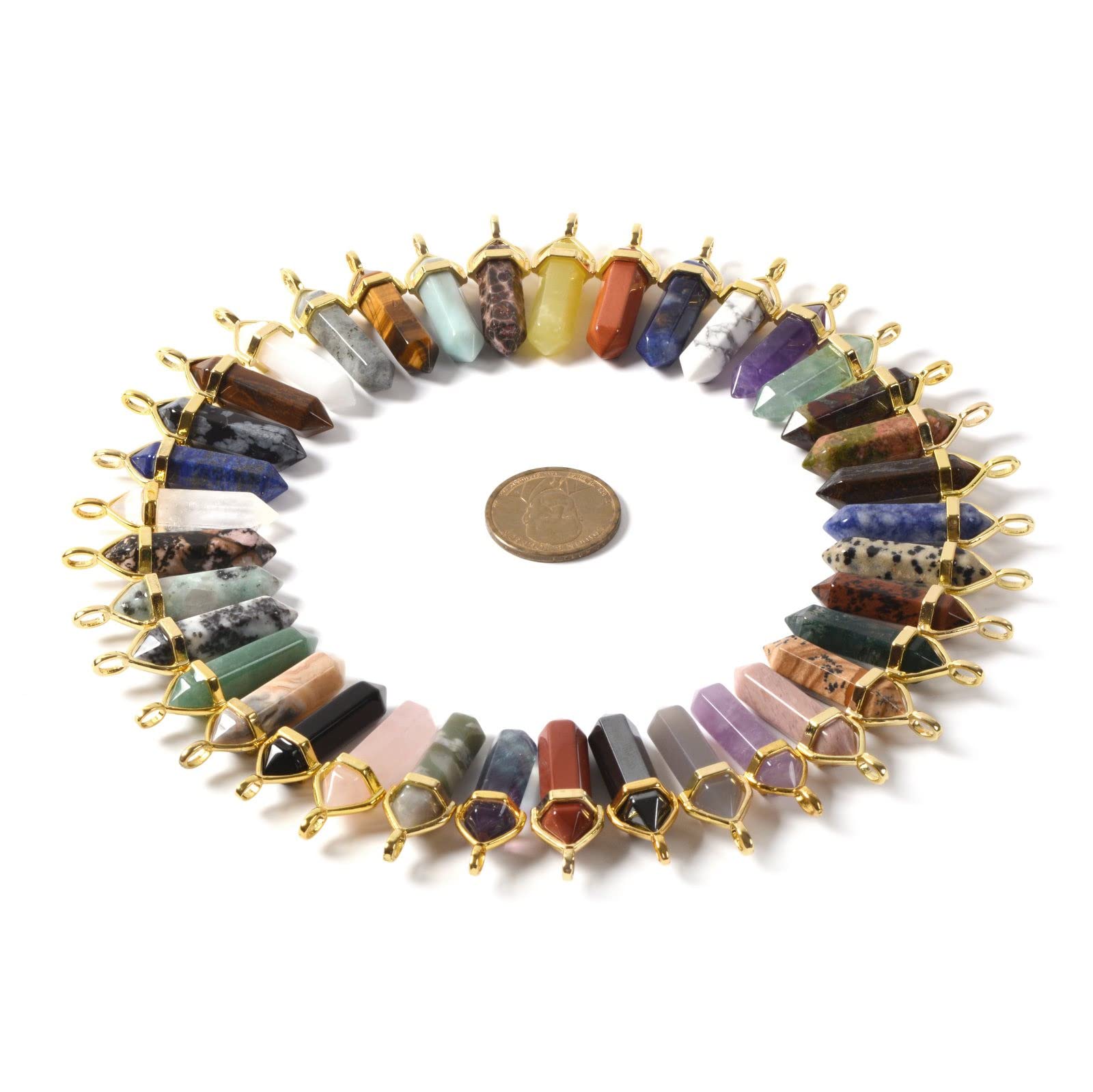 Justinstones 24pcs All Natural Semi-precious Gemstone Crystal Healing Hexagonal Point Pendant Bead