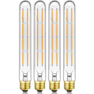 leools t10 led long bulbs 8w,e26 dimmable tubular bulb,equivalent 75 watt, e26 edison style vintage led filament light bulb,2700k warm white,8.9in(225mm),4-pack.