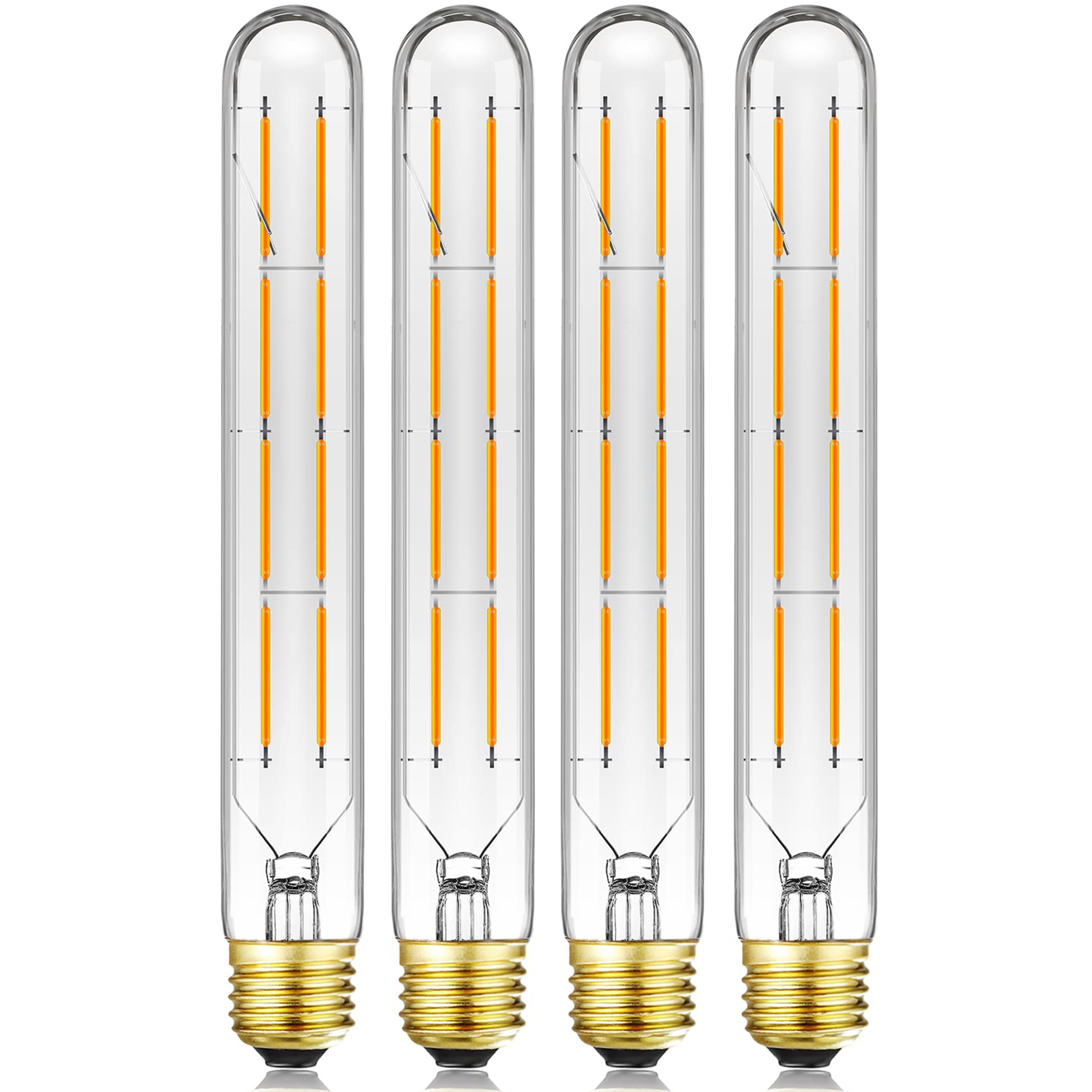 Leools T10 Led Long Bulbs 8W,E26 Dimmable Tubular Bulb,Equivalent 75 Watt, E26 Edison Style Vintage LED Filament Light Bulb,2700K Warm White,8.9in(225mm),4-Pack.