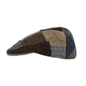 Barefoot Bagpiper Patch Harris Tweed Flat Cap or Scally Cap for Men Scottish Hat Driving Cap Ivy Cap Irish Flat Hat Newsboy Hat (Medium) Grey