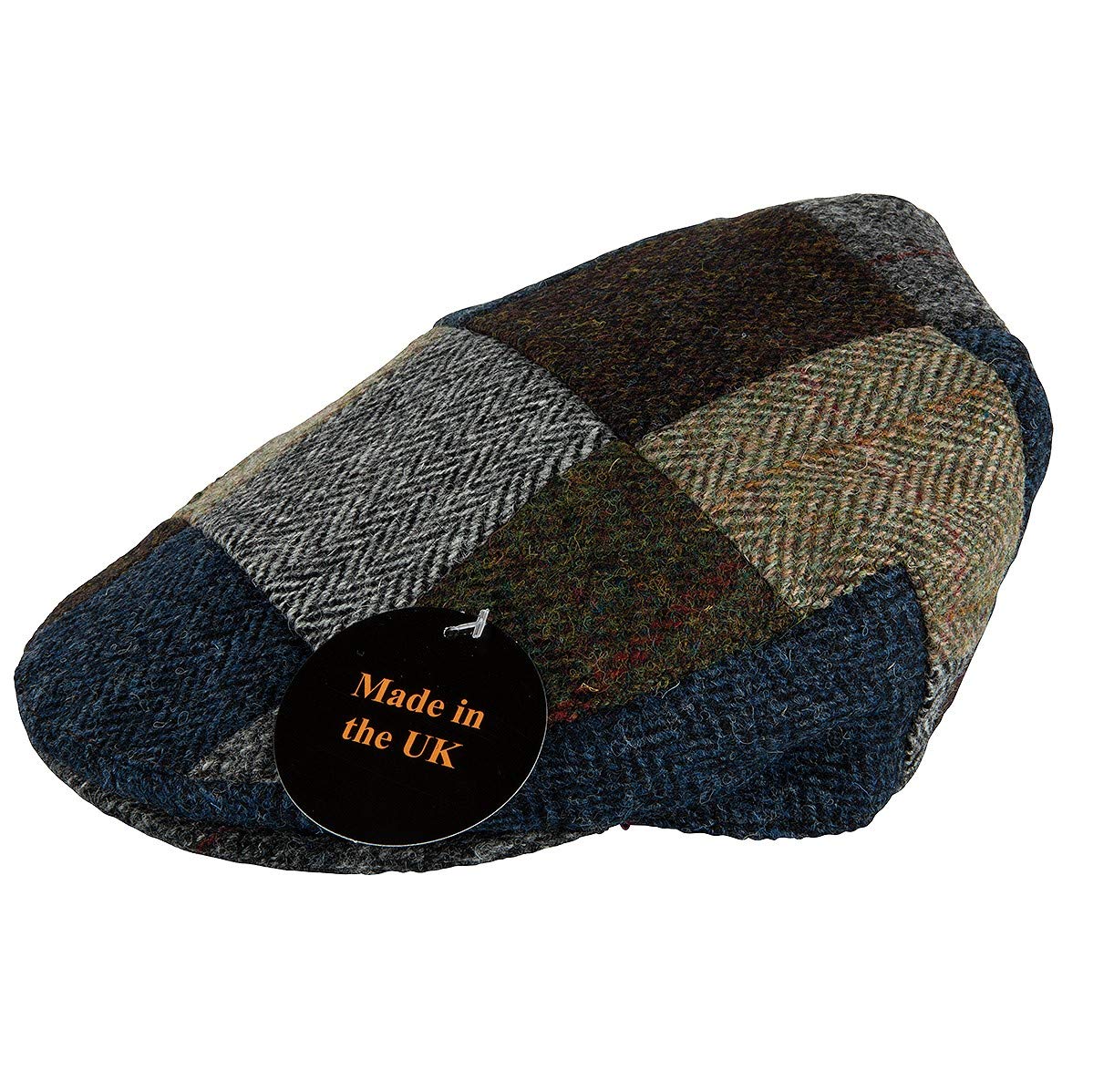 Barefoot Bagpiper Patch Harris Tweed Flat Cap or Scally Cap for Men Scottish Hat Driving Cap Ivy Cap Irish Flat Hat Newsboy Hat (Medium) Grey