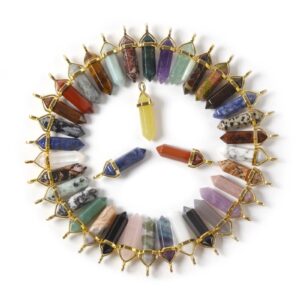 justinstones 24pcs all natural semi-precious gemstone crystal healing hexagonal point pendant bead