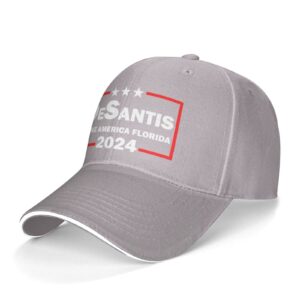 KATAKU Ron Desantis 2024 Make America Florida Baseball Cap Men Women Plain Adjustable Twill Low Profile Hat Gray