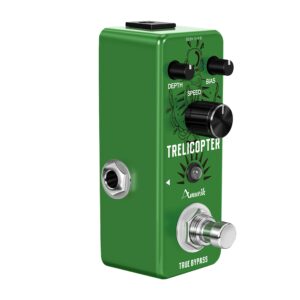 Amuzik Tremolo Guitar Effect Pedal Classic Trelicopter Effects Pedals Analog Tremolo Pedal for Electric Guitar True Bypass Mini Size