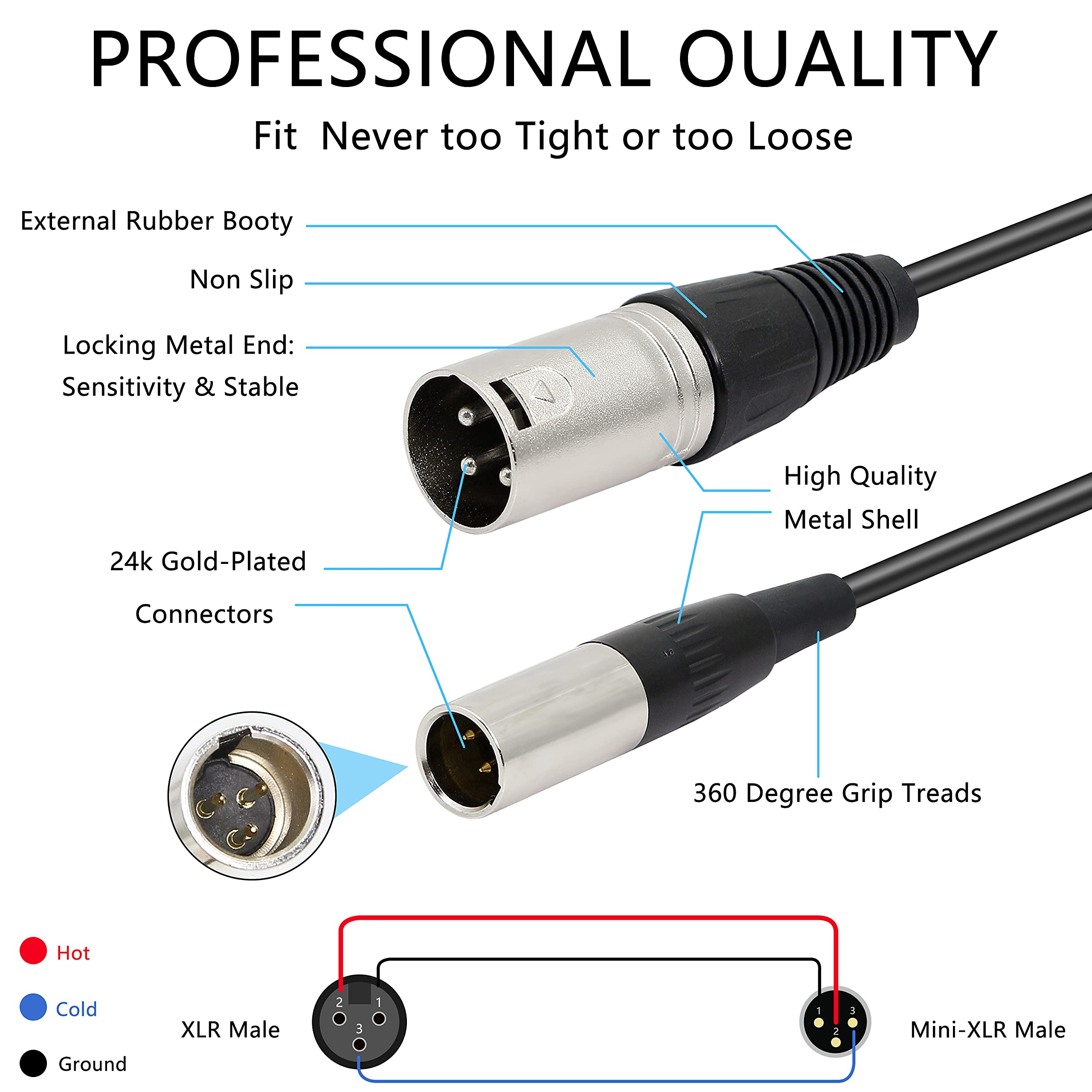 MEIRIYFA Mini XLR Male to XLR Male Microphone Cable,Mini XLR 3pin Male to 3pin XLR Card Nong Male Audio Cable for BMPCC 4K Camera Video Assist 4K Sharp 8K(1FT/0.3M)(XLR Male)