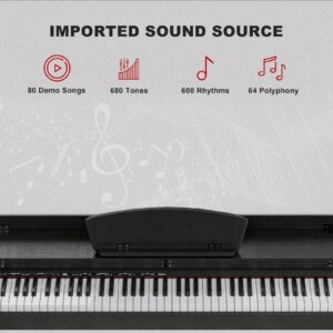 UMOMO 88 Key Full Size Digital Piano Electric Keyboard with Piano Bench, Music Stand+Power Adapter+3-Pedal Board+Instruction Book+Headphone Jack for Beginner/Adults, Black