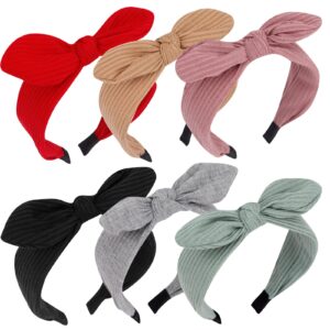 wecoe 6 pack bow headbands for women - cute knotted wide solid color plain hair accessories, girls gifts (set 2)